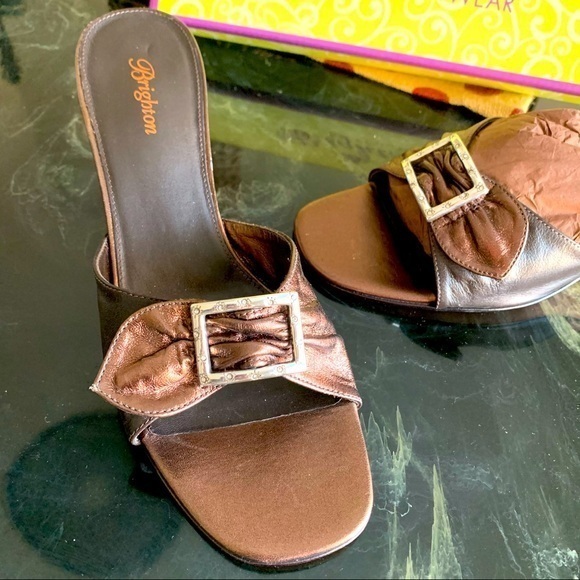 Brighton | Shoes | Brighton Bronze Slide Sandals | Poshmark